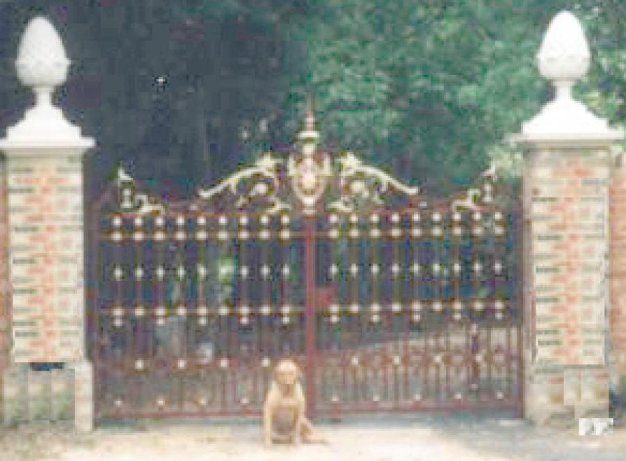 Stolen listings Pair of maroon/gold gates and matching bollards ...