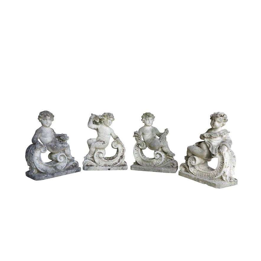 Antique & Reclaimed Set of 4 Old Antique Hand Carved Limestone Garden ...