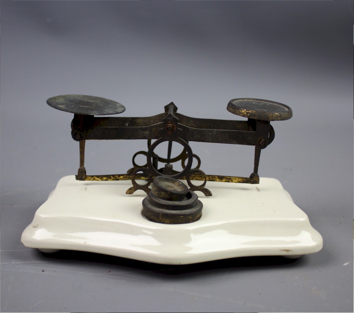 Antique & Reclaimed Ceramic and brass postal scales.- SalvoWEB UK
