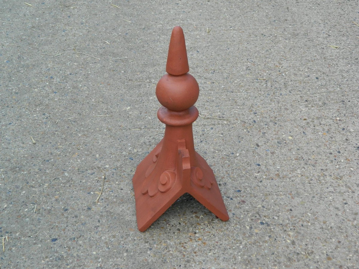 New & Repro Spike ball on decorative scroll angled ridge tile- SalvoWEB UK