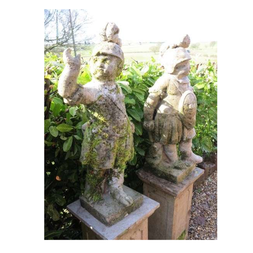 Antique & Reclaimed Vintage Cast Stone Roman Boy Warrior Garden Statues ...