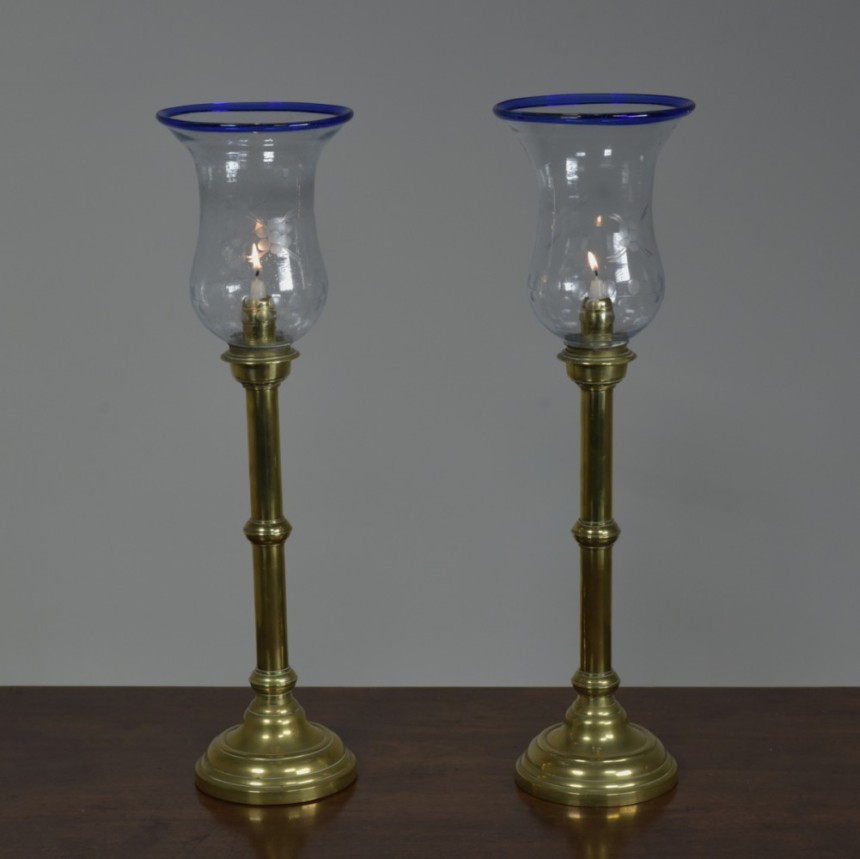 Antique & Reclaimed Spring-Loaded Candlesticks with Storm Shades ...
