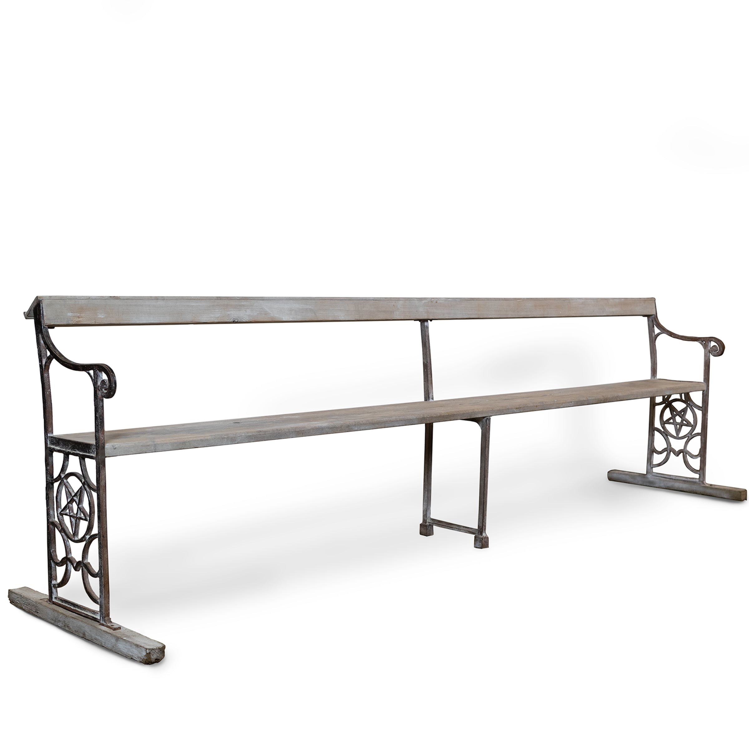 Antique & Reclaimed Reclaimed Cast Iron Long Bench with Pentagram ...