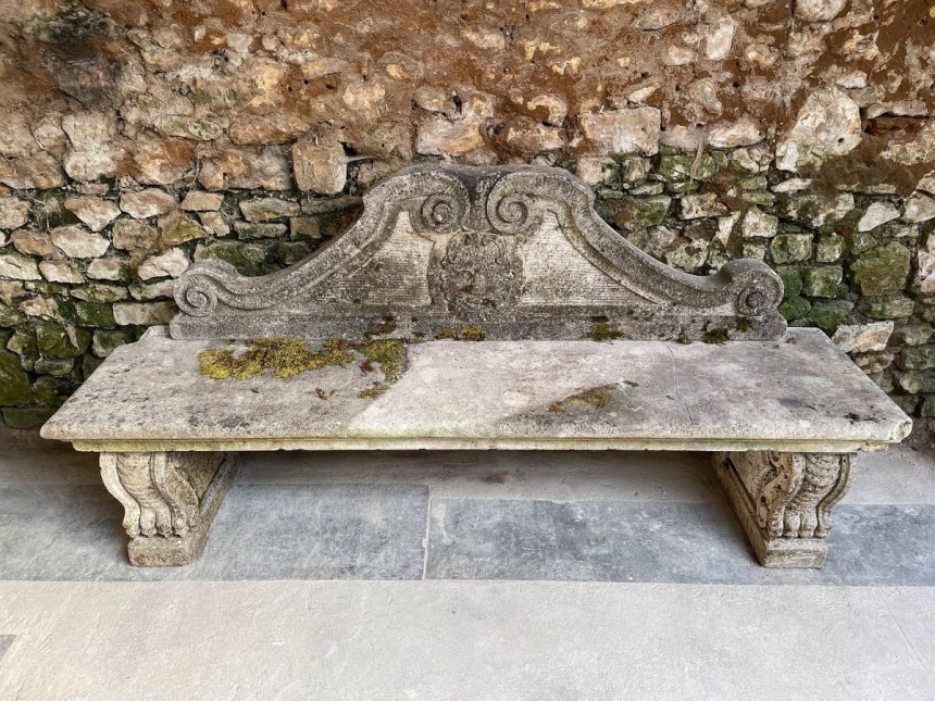 Antique & Reclaimed Antique Italian Carved Limestone Bench- SalvoWEB UK