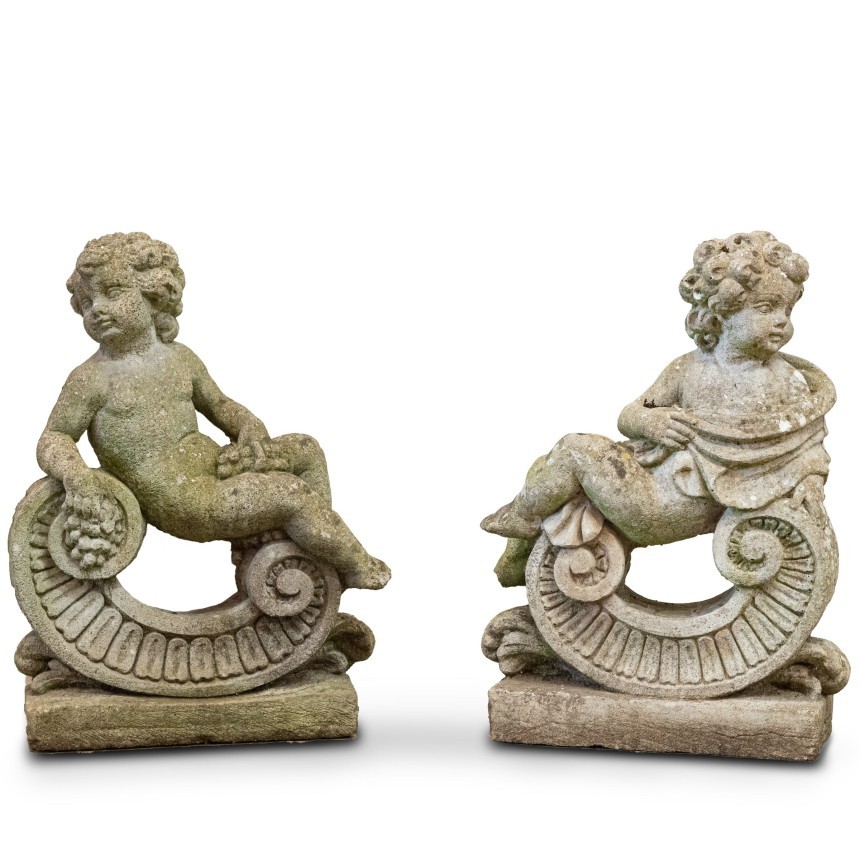 Antique & Reclaimed Reclaimed Pair of Carved Cherub Statues | Garden ...