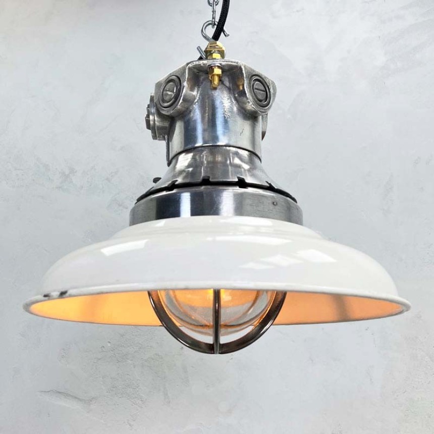 Antique & Reclaimed White Industrial Enamel Ceiling Pendant by Killark ...