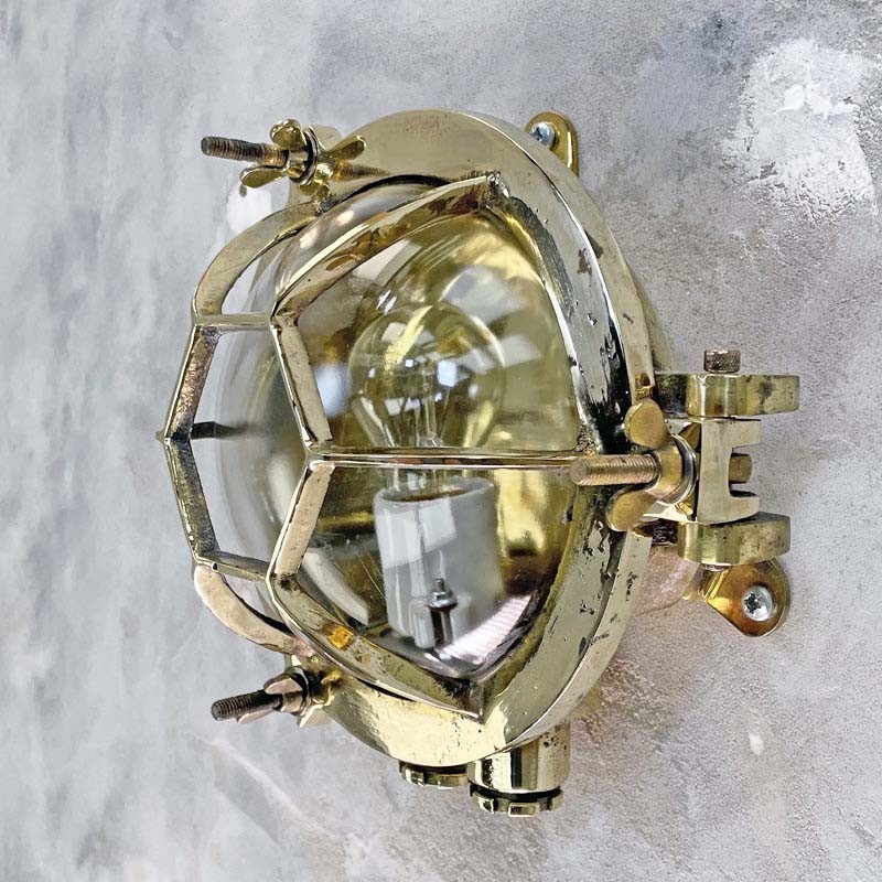 Antique & Reclaimed Industrial Brass Circular Bulkhead with Hexagonal ...
