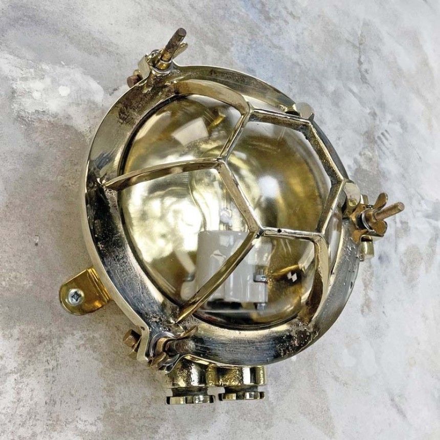 Antique & Reclaimed Industrial Brass Circular Bulkhead with Hexagonal ...
