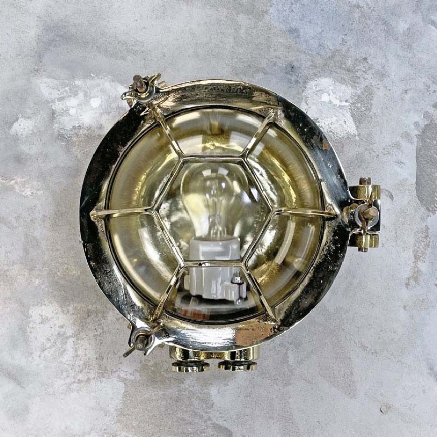 Antique & Reclaimed Industrial Brass Circular Bulkhead with Hexagonal ...