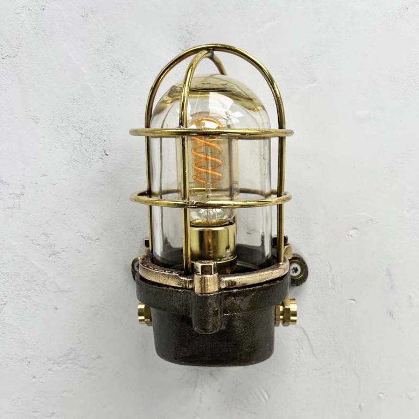 Antique & Reclaimed Industrial Steel & Brass Cage Wall Light- SalvoWEB UK