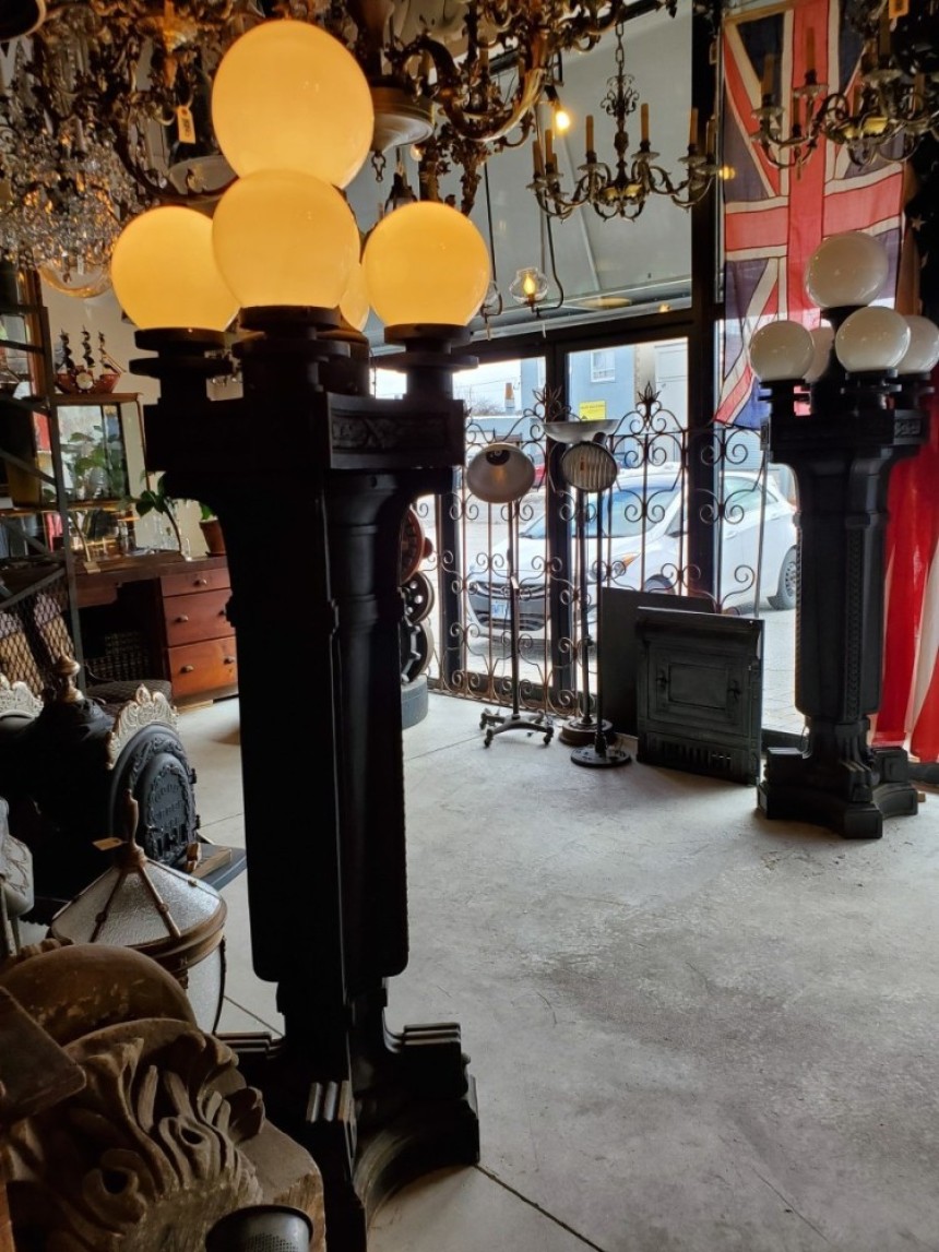 Antique & Reclaimed Pair of Cast Iron Lamp Posts- SalvoWEB Canada