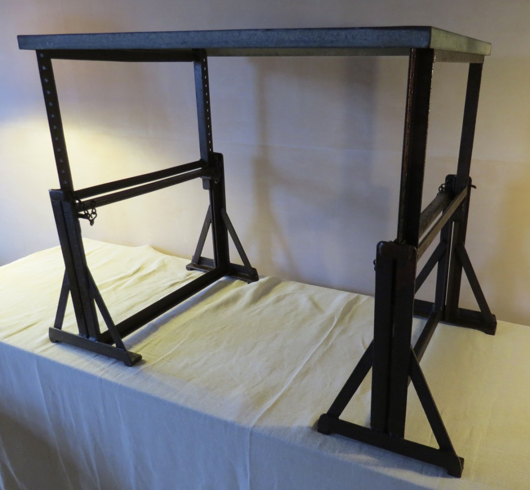 Antique & Reclaimed Pair of Trestle Stands with Galvanised top- SalvoWEB UK