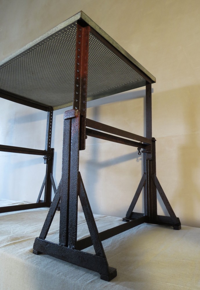 Antique & Reclaimed Pair of Trestle Stands with Galvanised top- SalvoWEB UK