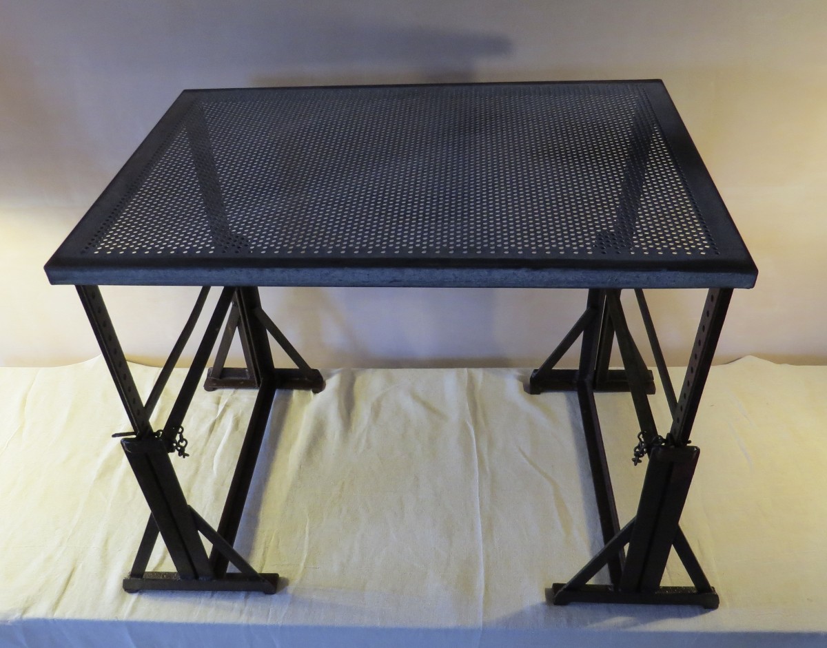 Antique & Reclaimed Pair of Trestle Stands with Galvanised top- SalvoWEB UK