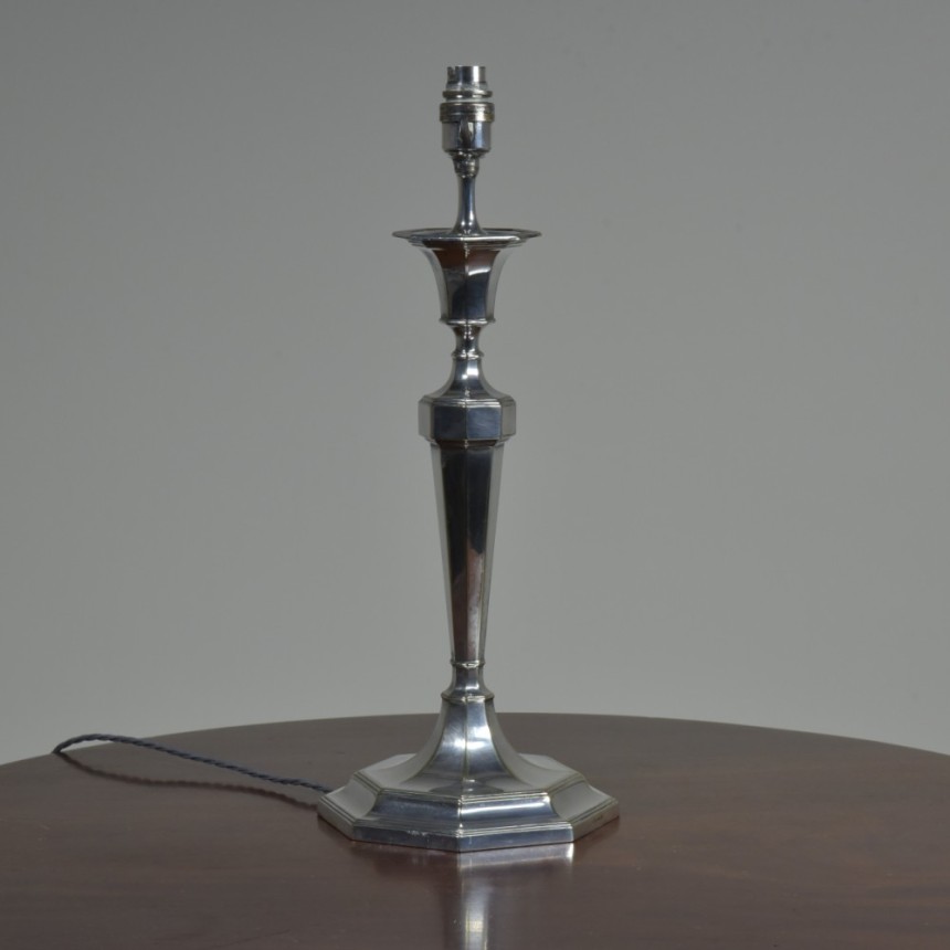 Antique & Reclaimed Silver Plated Candlestick Lamp- SalvoWEB UK