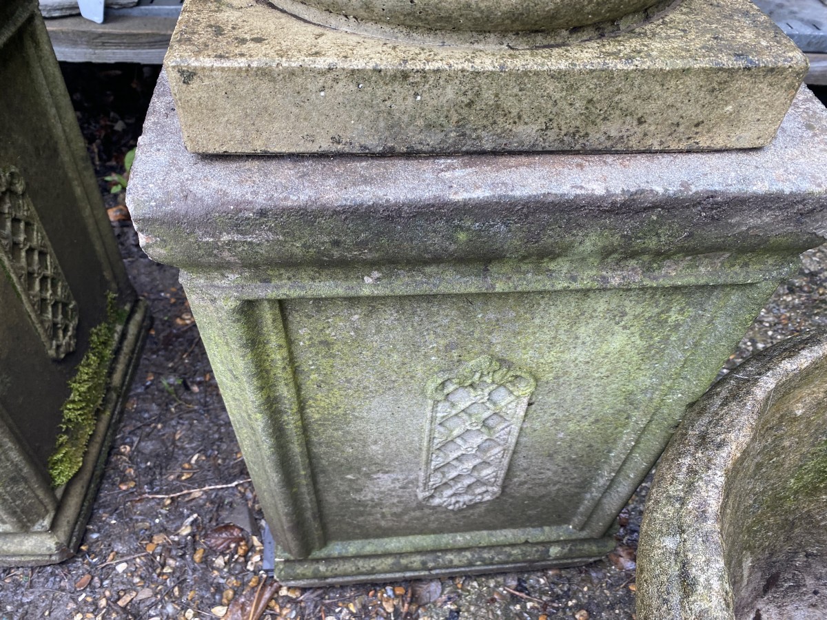 Antique & Reclaimed 2 Urns on plinths- SalvoWEB UK