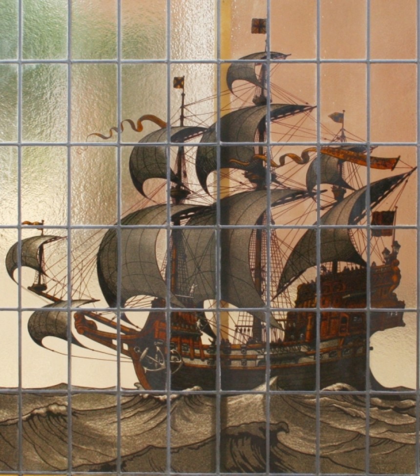 Antique & Reclaimed Set 3 Leaded Hand Painted Stained Glass Windows ...