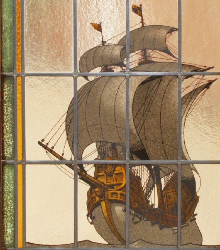 Antique & Reclaimed Set 3 Leaded Hand Painted Stained Glass Windows ...