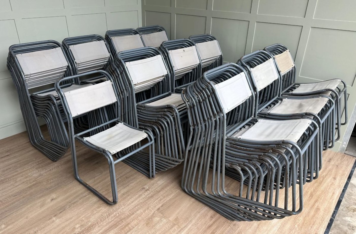 Antique & Reclaimed Industrial Cox Steel & Canvas Stacking Chairs ...