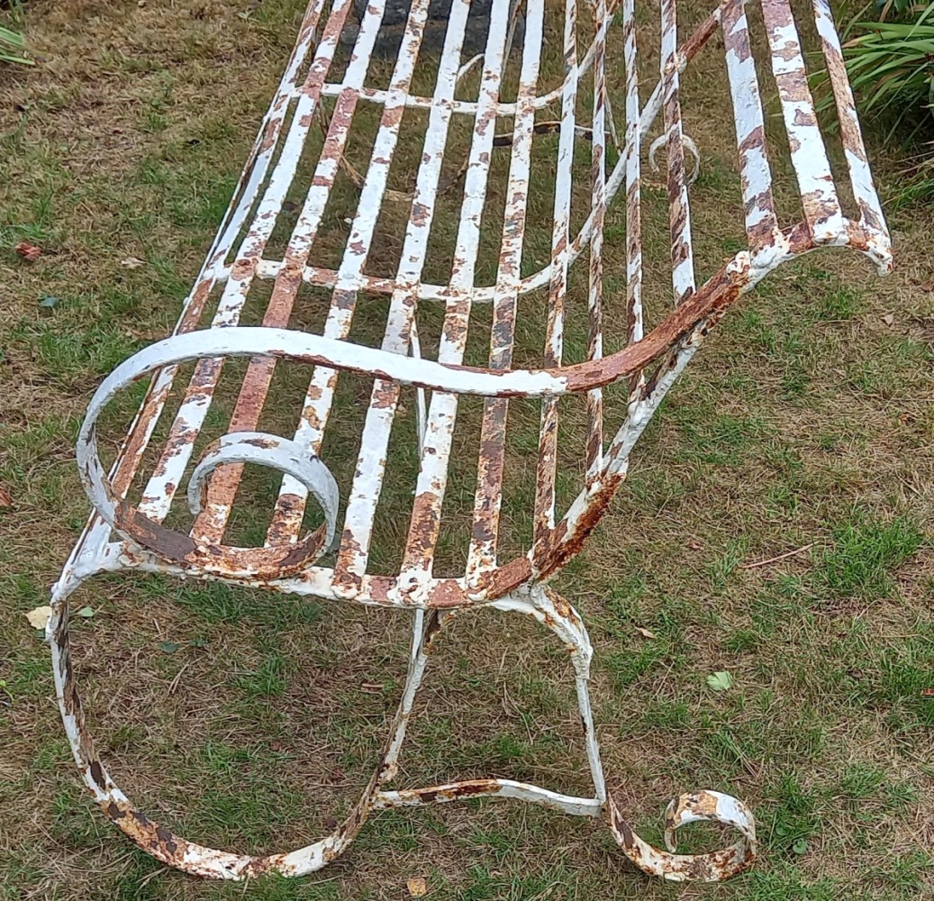 Antique & Reclaimed Antique wrought iron strapwork garden bench ...
