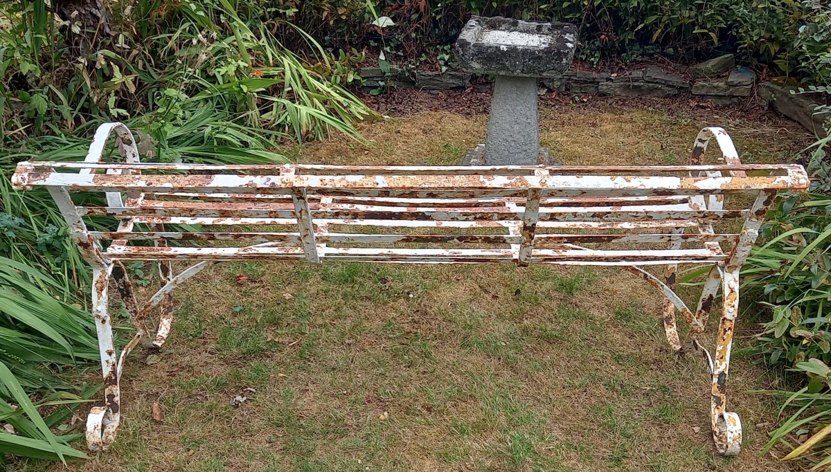 Antique & Reclaimed Antique wrought iron strapwork garden bench ...