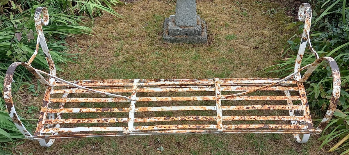 Antique & Reclaimed Antique wrought iron strapwork garden bench ...