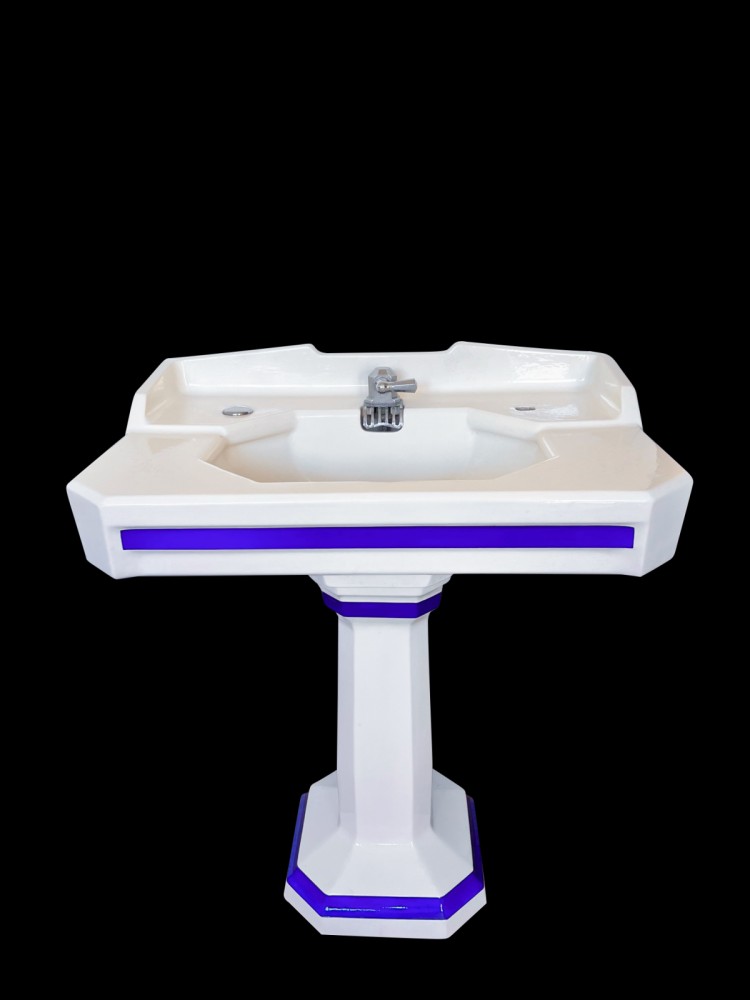Antique & Reclaimed Lovely Art Deco single pedestal sink (with blue ...