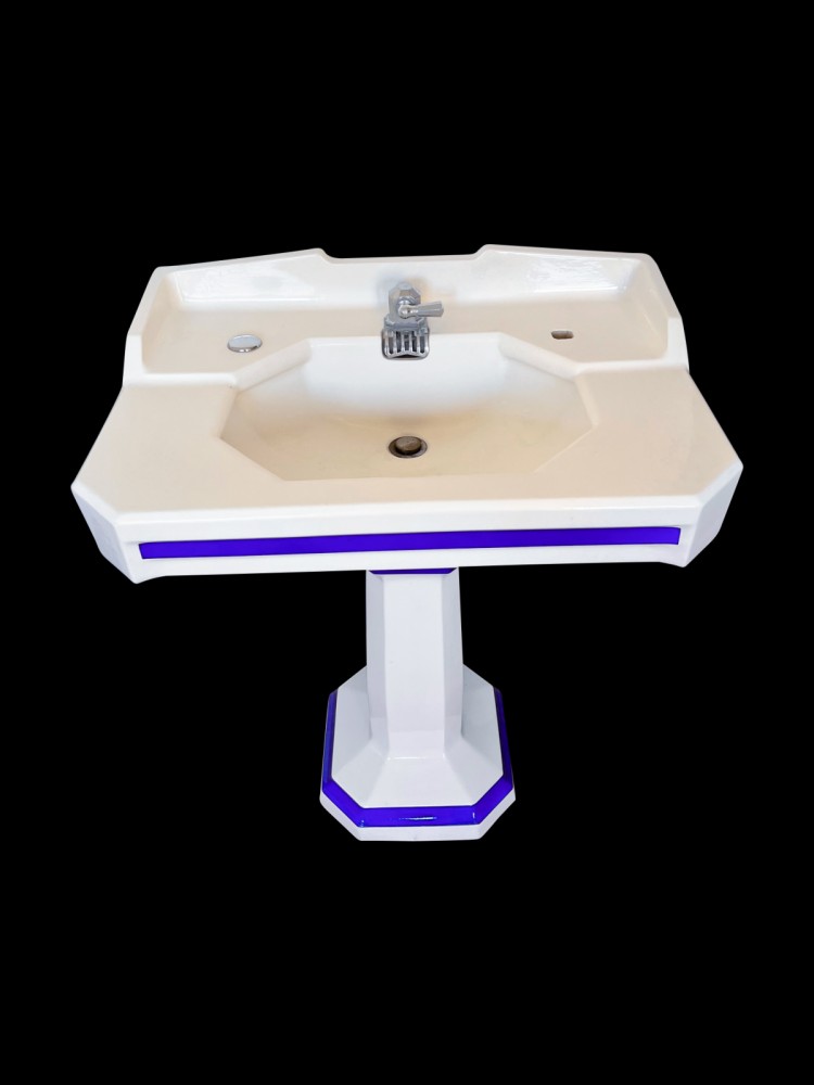 Antique & Reclaimed Lovely Art Deco single pedestal sink (with blue ...