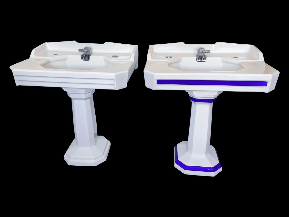 Antique & Reclaimed Lovely Art Deco single pedestal sink (with blue ...