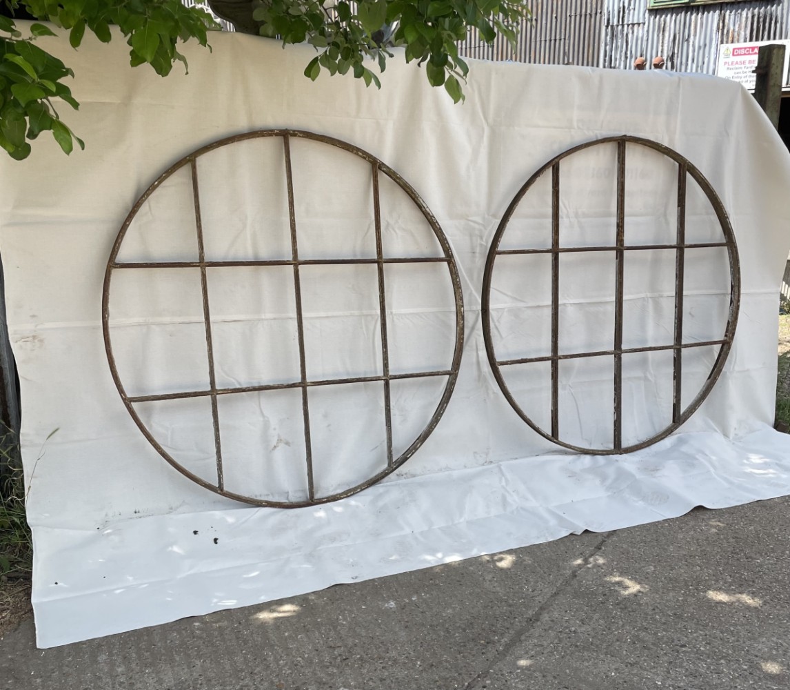 Antique & Reclaimed Pair of wrought iron Round Window Frames - SalvoWEB UK