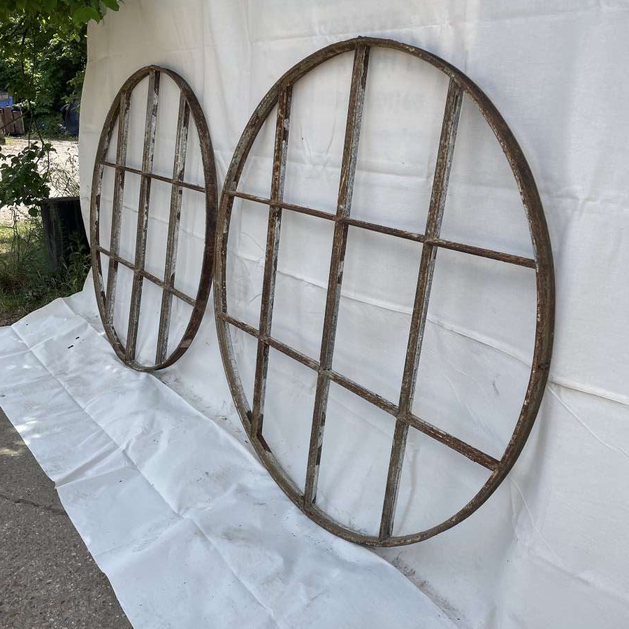 Antique & Reclaimed Pair of wrought iron Round Window Frames - SalvoWEB UK