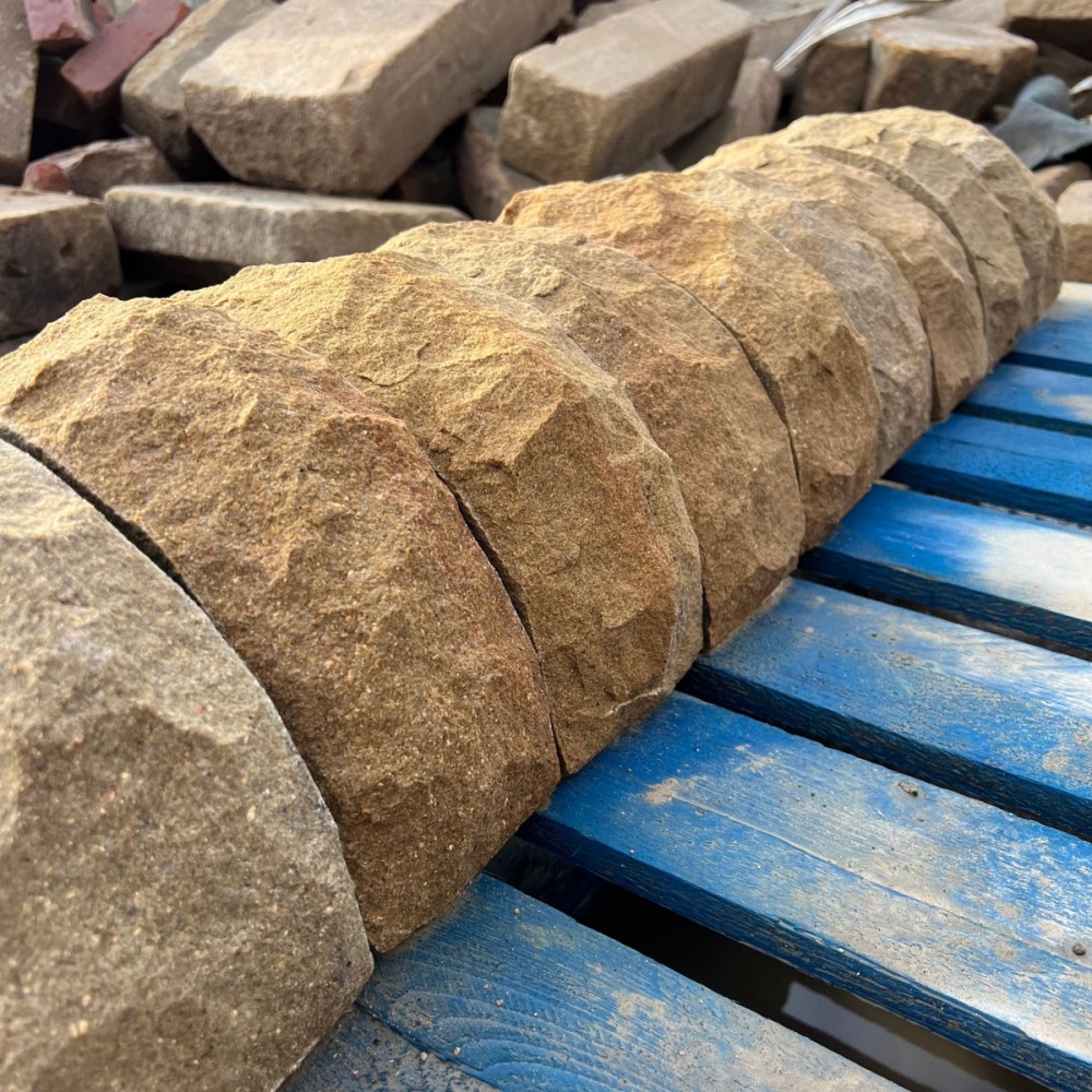 New & Repro Saddleback Natural Stone Half Round Wall Coping- SalvoWEB UK