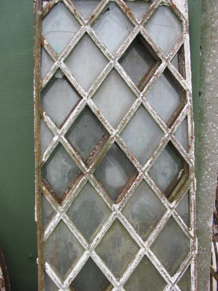 Antique & Reclaimed Diamond Paned Cast Iron Windows x 4- SalvoWEB UK