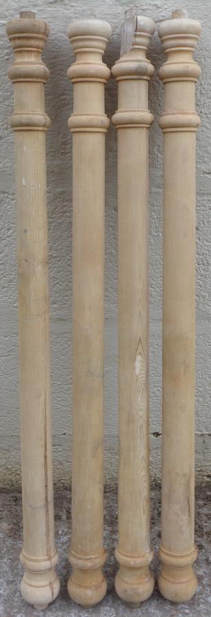Antique & Reclaimed Antique set of 4 pine spindles / columns.- SalvoWEB UK