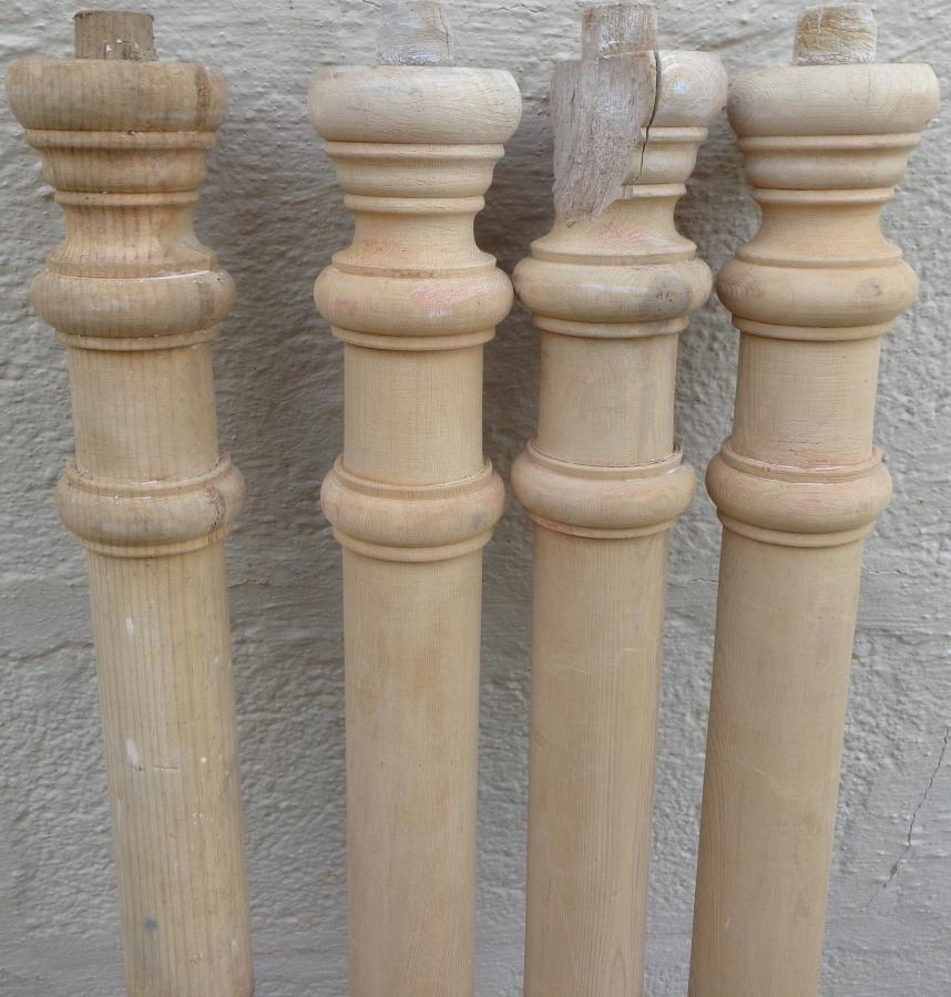 Antique & Reclaimed Antique set of 4 pine spindles / columns.- SalvoWEB UK