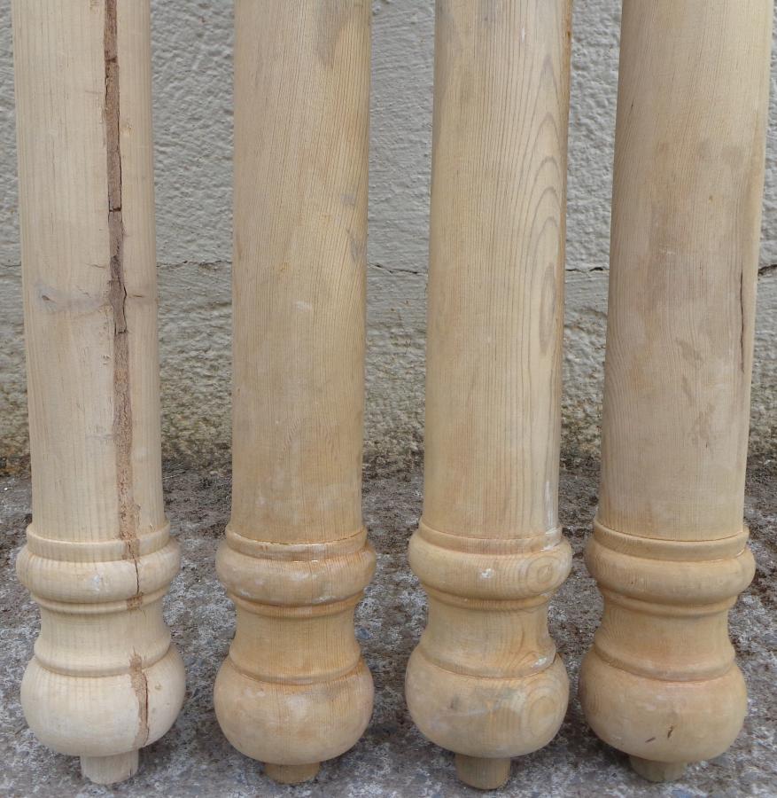 Antique & Reclaimed Antique set of 4 pine spindles / columns.- SalvoWEB UK